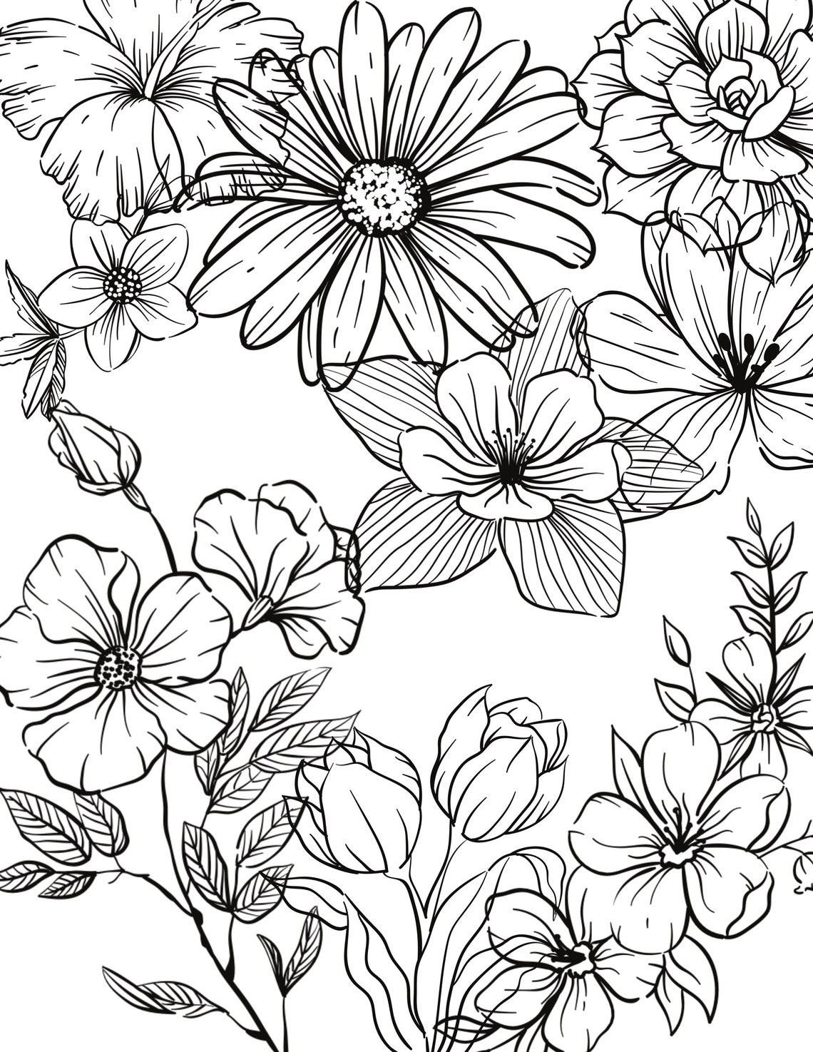 Floral Coloring Page - Etsy