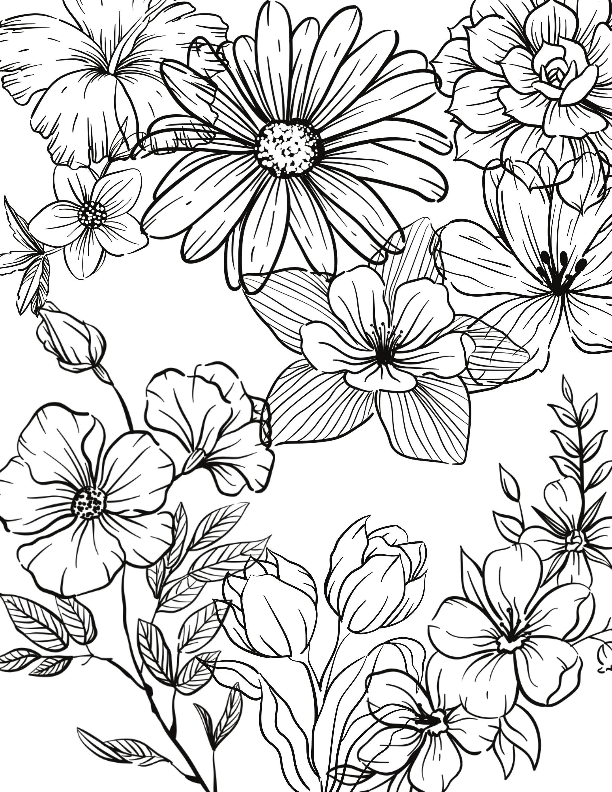 Floral Coloring Page - Etsy