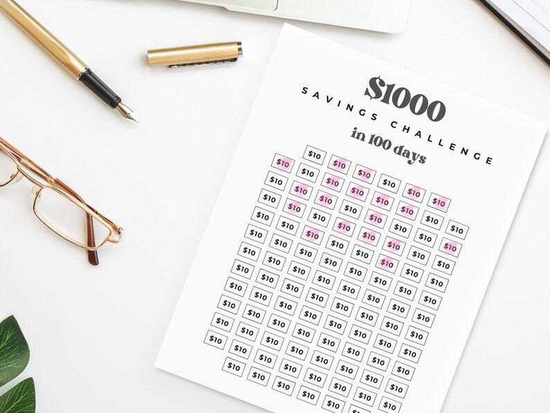 1K Savings Challenge Savings Challenge Printable 100 Days - Etsy
