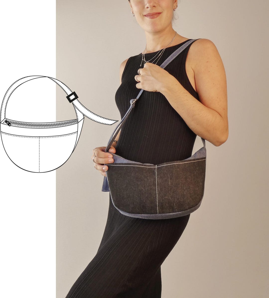 Slung Shoulder Bag PDF Sewing Pattern: Crossbody With Zipper - Etsy