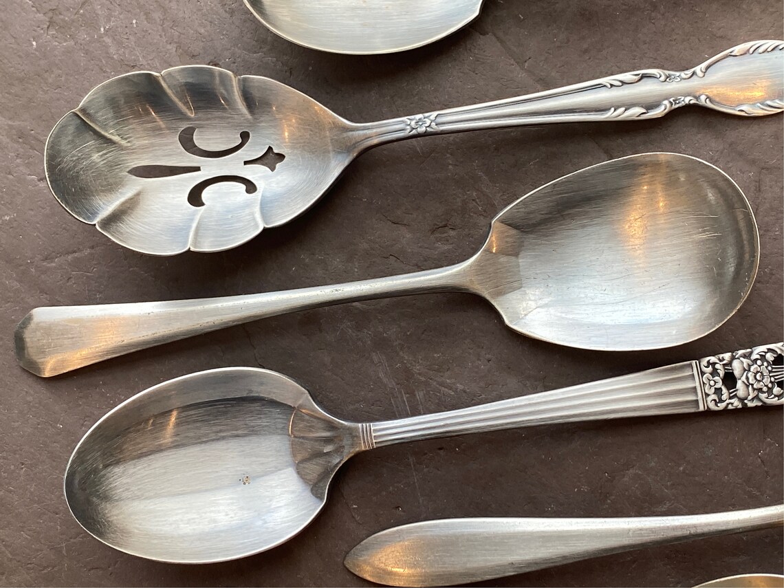 Lot of Silver Sugar Spoons Soup Spoons Unusual Shapes Community Plate ...
