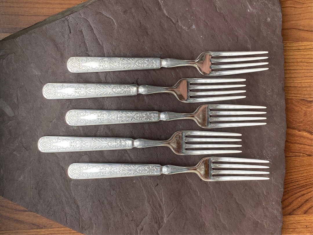 1835 R Wallace CARDINAL 1907 ANTIQUE Silverplate Set of 5 Solid Handle ...