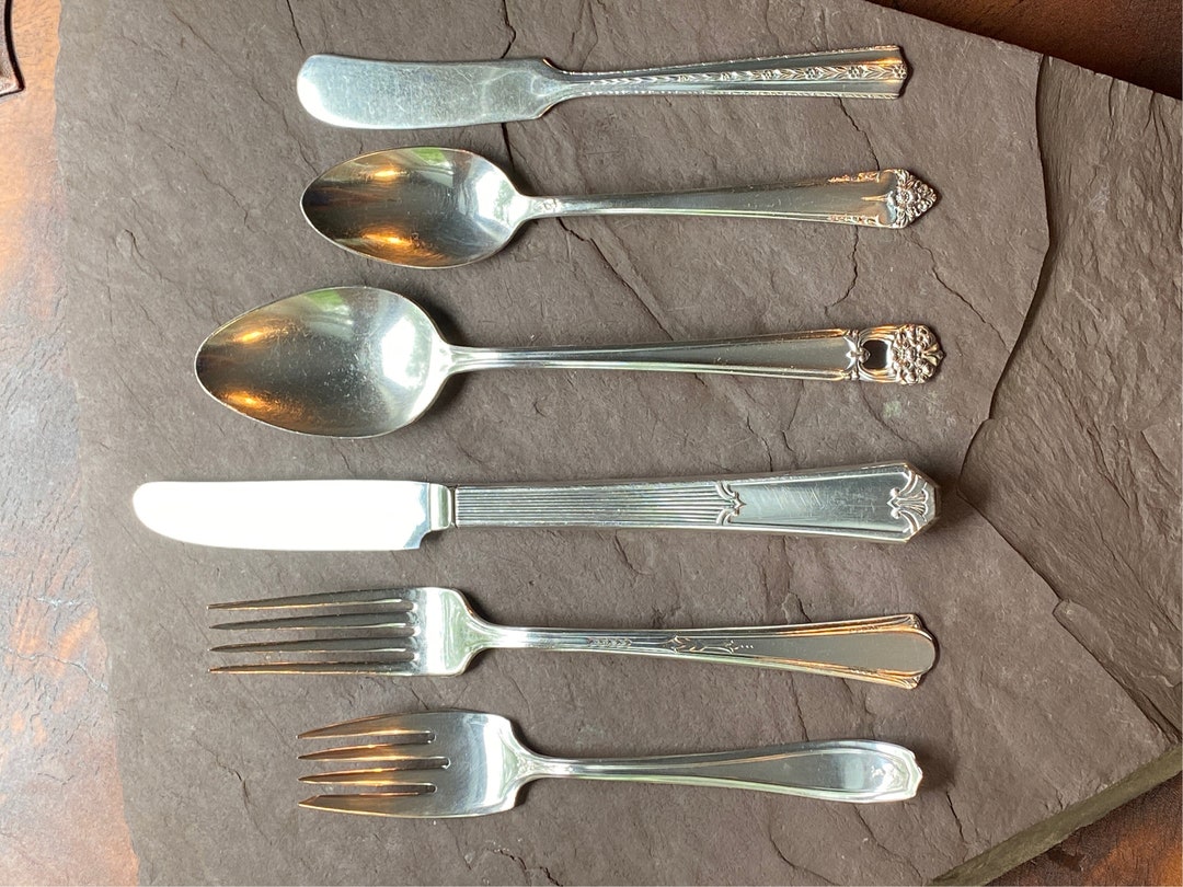 ANTIQUE Silver Plate MISMATCHED Silverware Set 48 Piece Place Setting ...