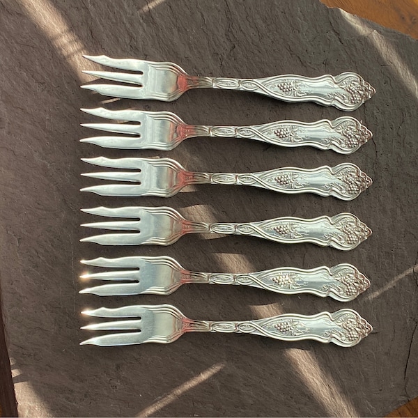 Antique Silver Plate Set of 6 Pastry / Fish Forks GRAPE / VINEYARD 1906 ...