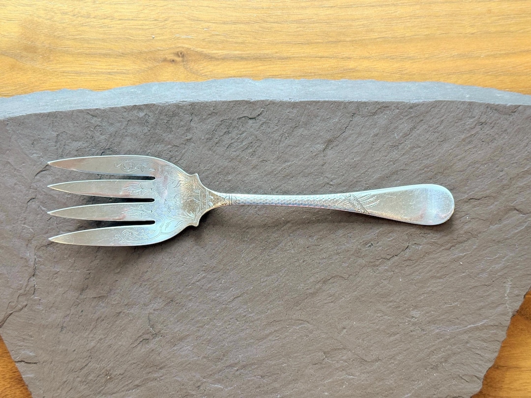 Silverplate Large Fish Fork With Unique Bird and Floral Engraving ...