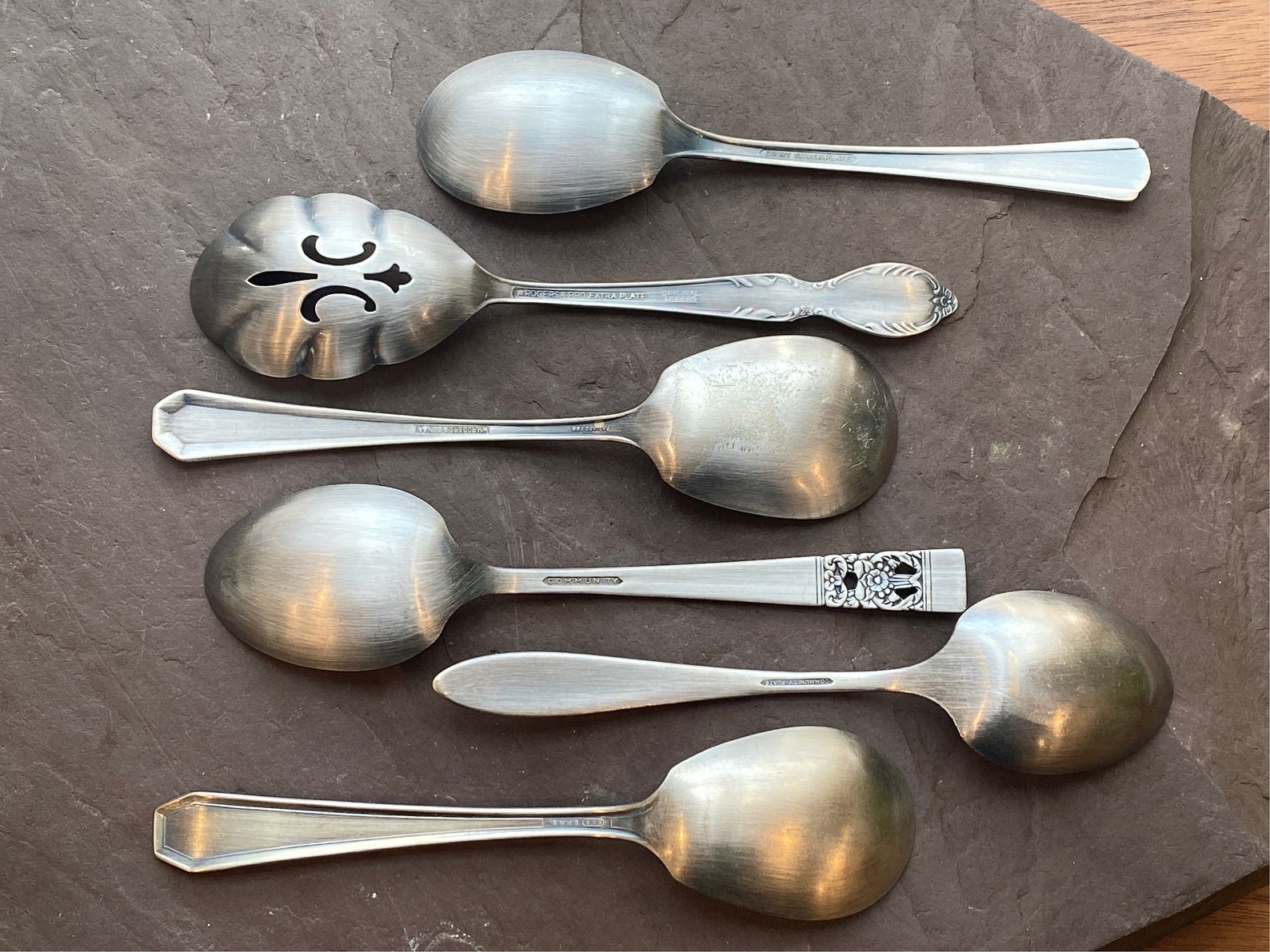 Lot of Silver Sugar Spoons Soup Spoons Unusual Shapes Community Plate ...