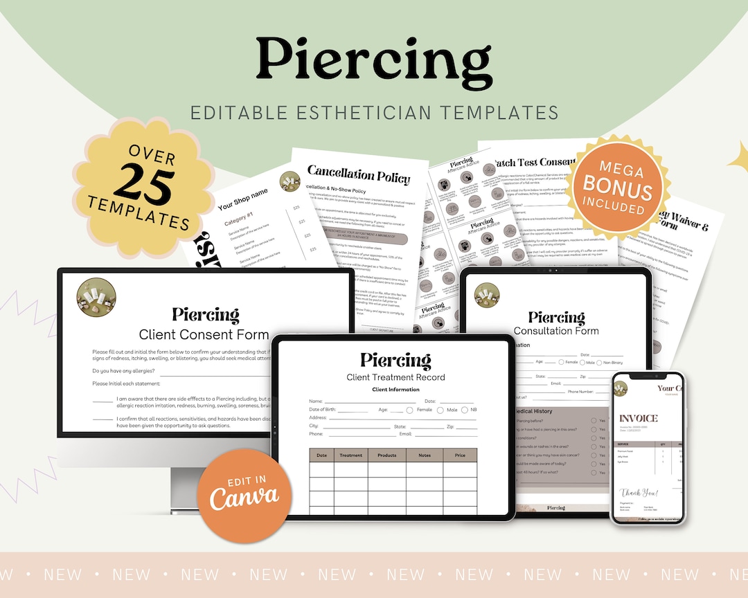 Piercing Consent Form for Piercer Body Piercing Intake Form Piercing ...