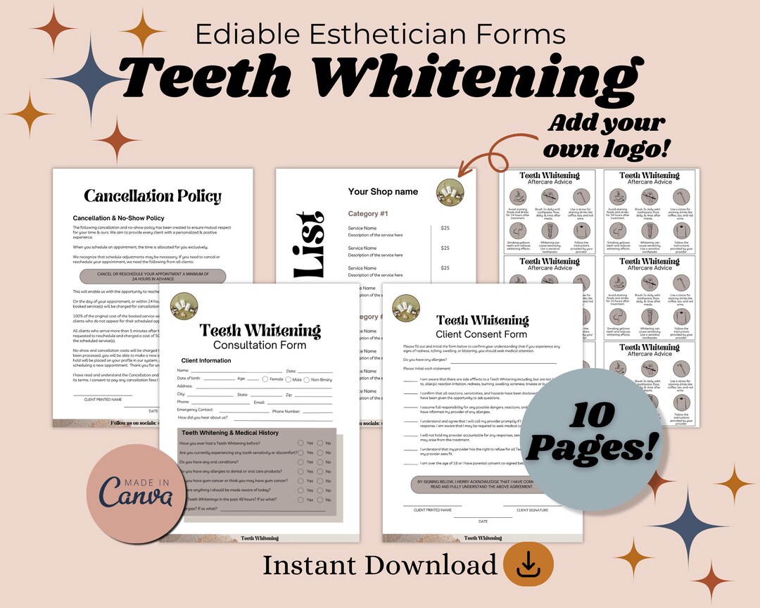 Whitening Consent Whitening Form Teeth Consent Form Teeth - Etsy