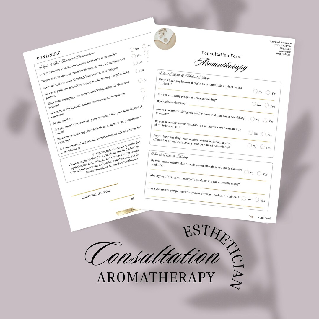 Aromatherapy Client Consultation Form Essential Oil & Skin Health ...