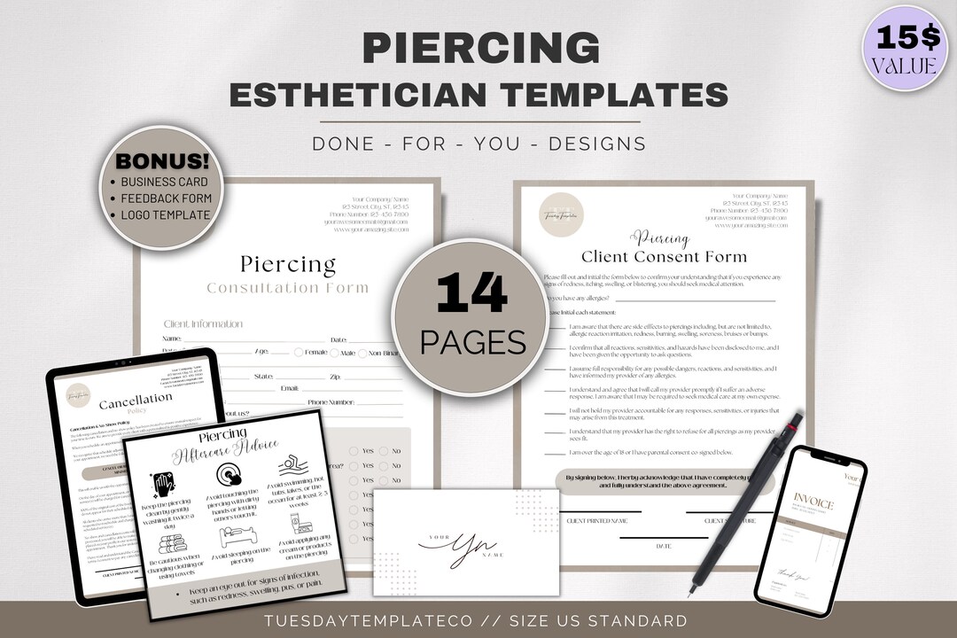 Piercing Consent Form Body Piercing Intake Form Piercing Form - Etsy UK