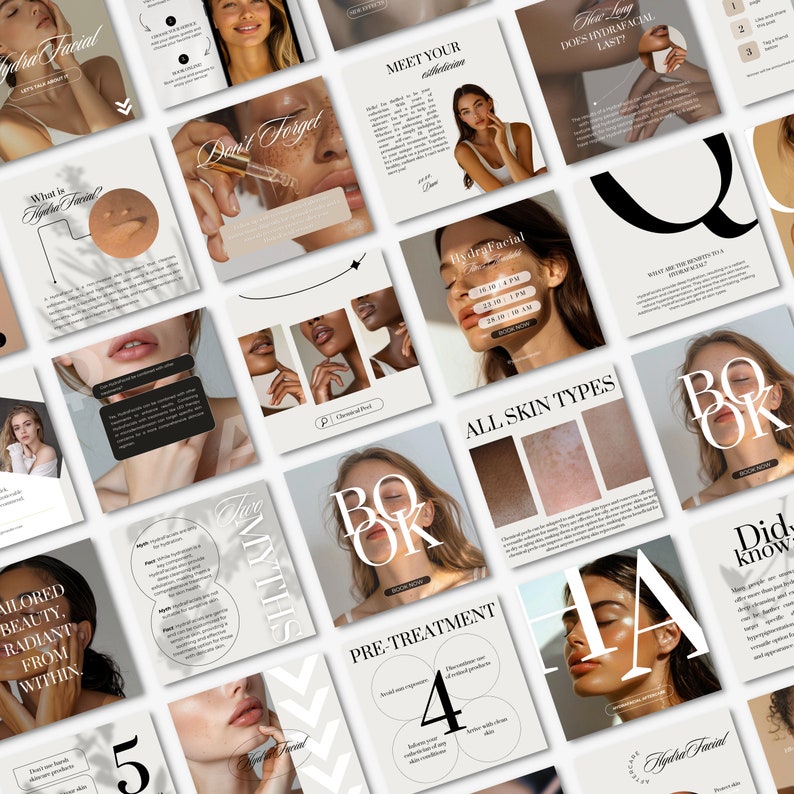 Glowing Skin Canva Templates Hydrafacial Posts Stories Marketing Bundle ...