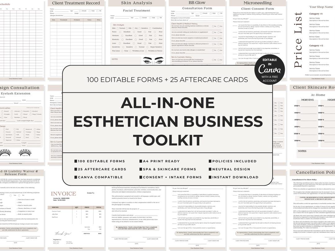 Esthetician Forms Bundle: Editable Spa Templates (canva, Instant ...