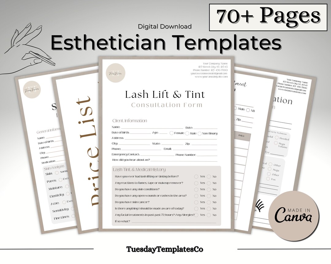 Esthetician Forms Client Intake & Facial Consultation, Esthetician ...