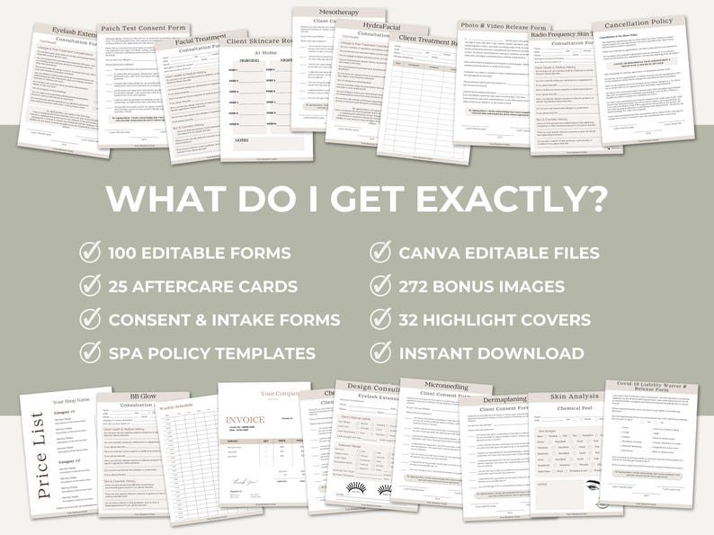 Esthetician Forms Bundle: Editable Spa Templates (canva, Instant ...
