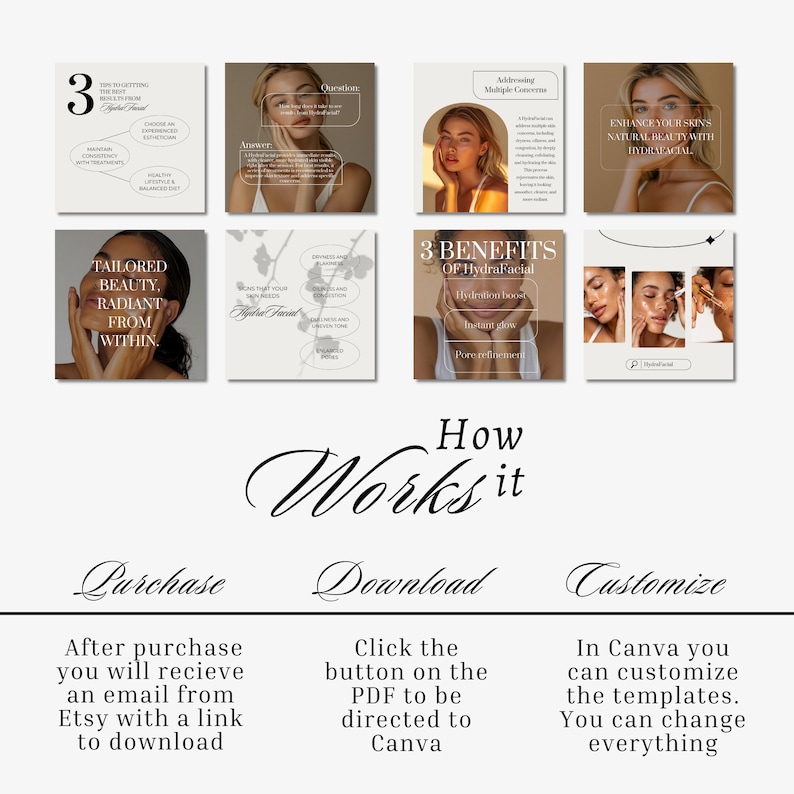 Glowing Skin Canva Templates Hydrafacial Posts Stories Marketing Bundle ...