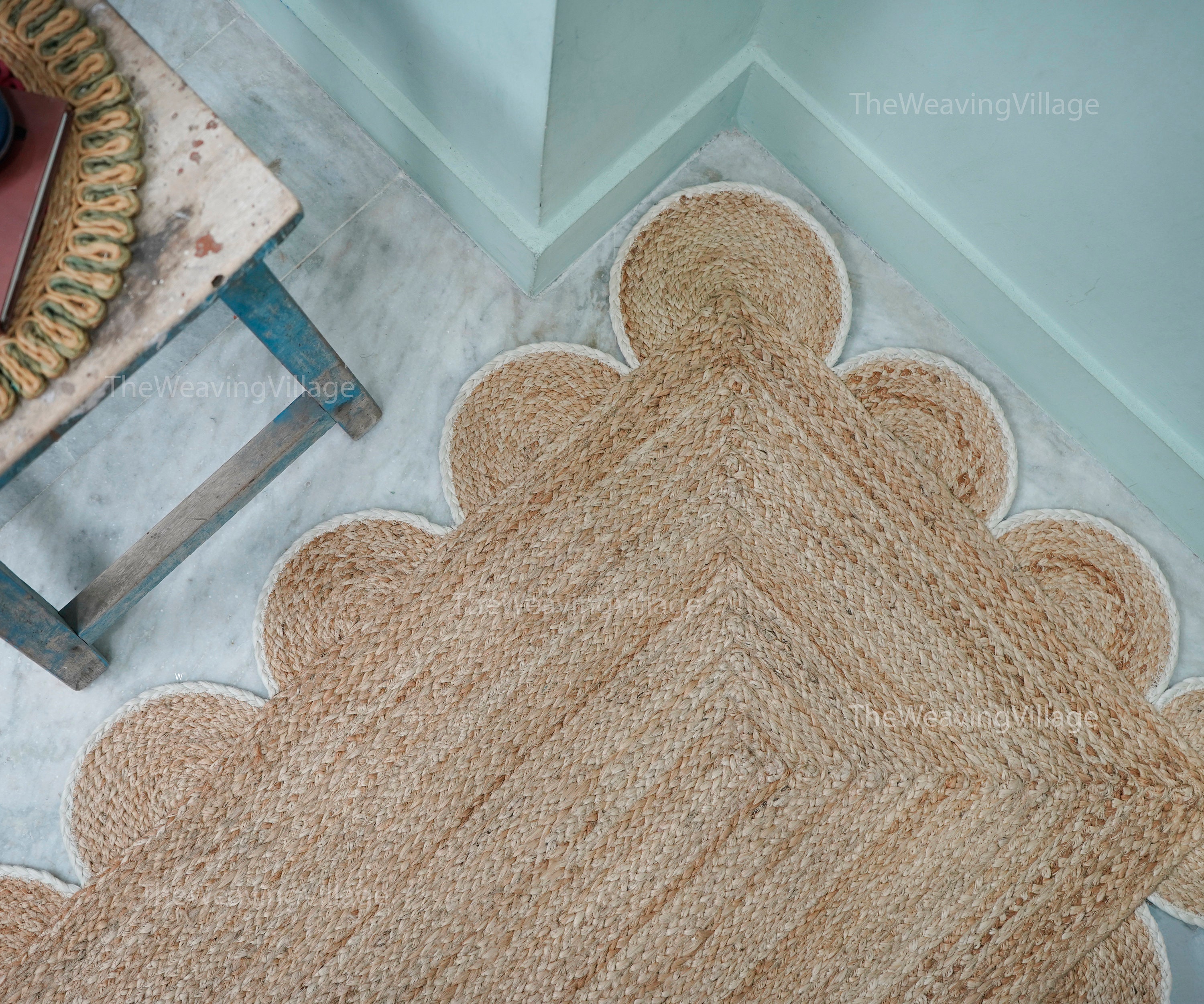 Natural Jute Runner Rug, off White Runner Rug, Braided Jute Rug, Scallop Edge Rug, Bohemian ...