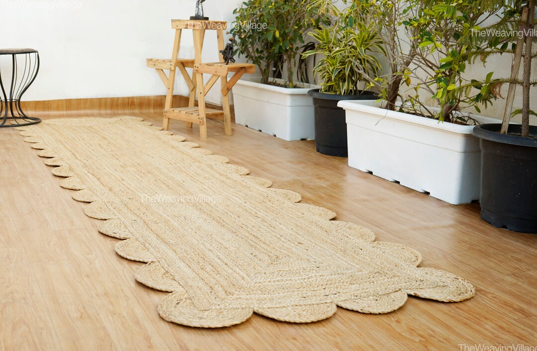 Scallop Pattern Rug, Bohemian Jute Rug, Natural Scallop Jute Runner Rug ...