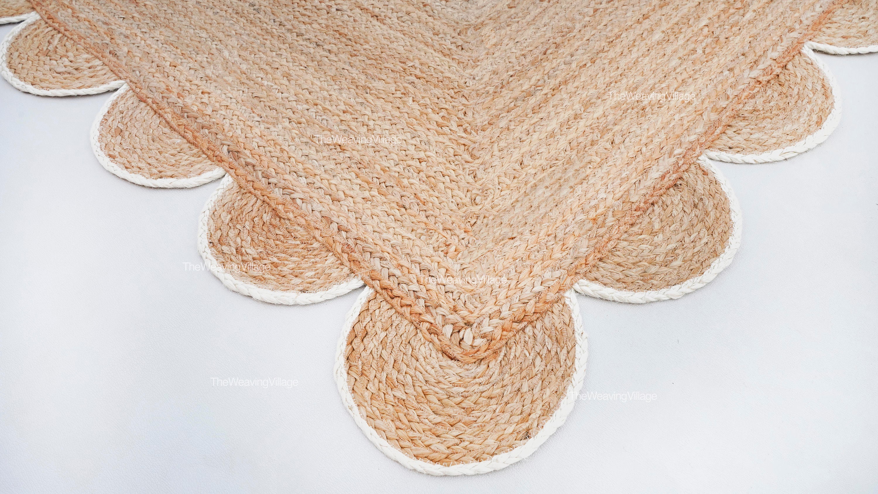 White Scallop Edge Rug, Natural Scallop Jute Rug, Rugs, Natural Rug ...