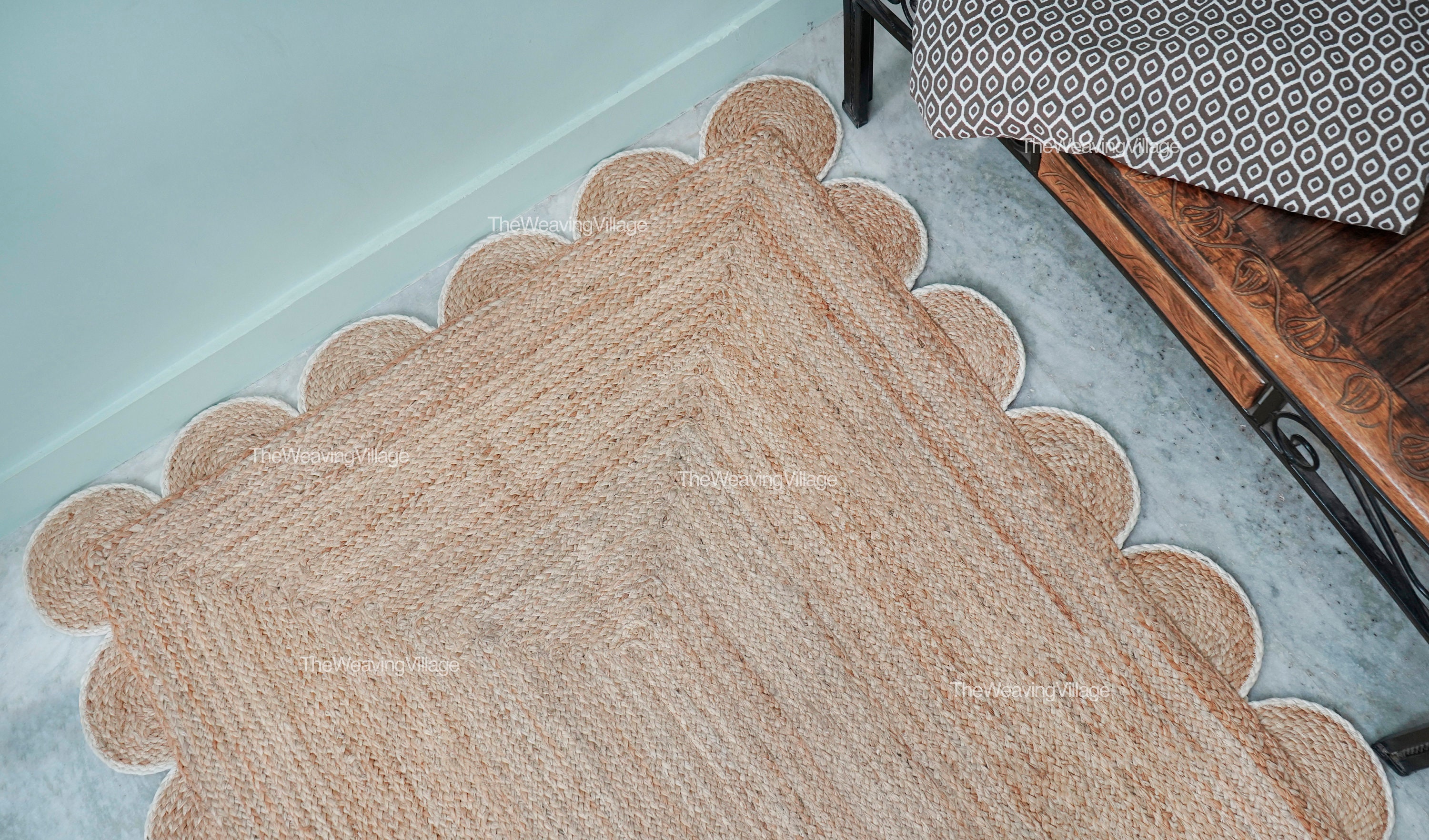 White Scallop Edge Rug, Natural Scallop Jute Rug, Rugs, Natural Rug ...