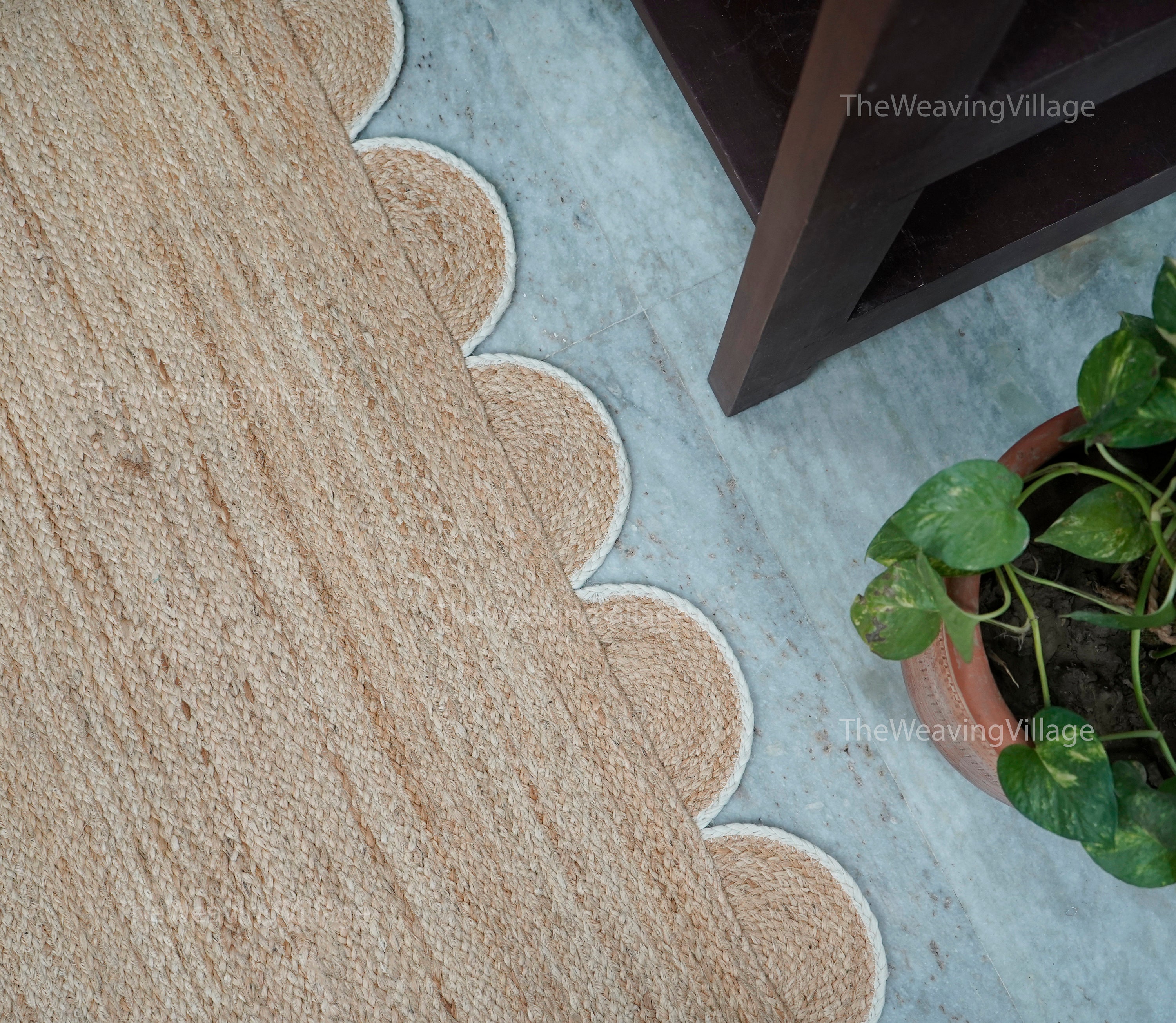 Natural Jute Runner Rug, off White Runner Rug, Braided Jute Rug, Scallop Edge Rug, Bohemian ...