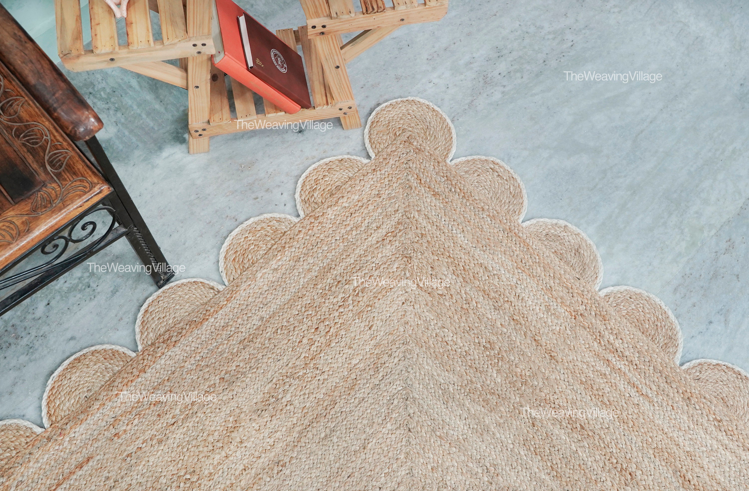 White Scallop Edge Rug, Natural Scallop Jute Rug, Rugs, Natural Rug ...