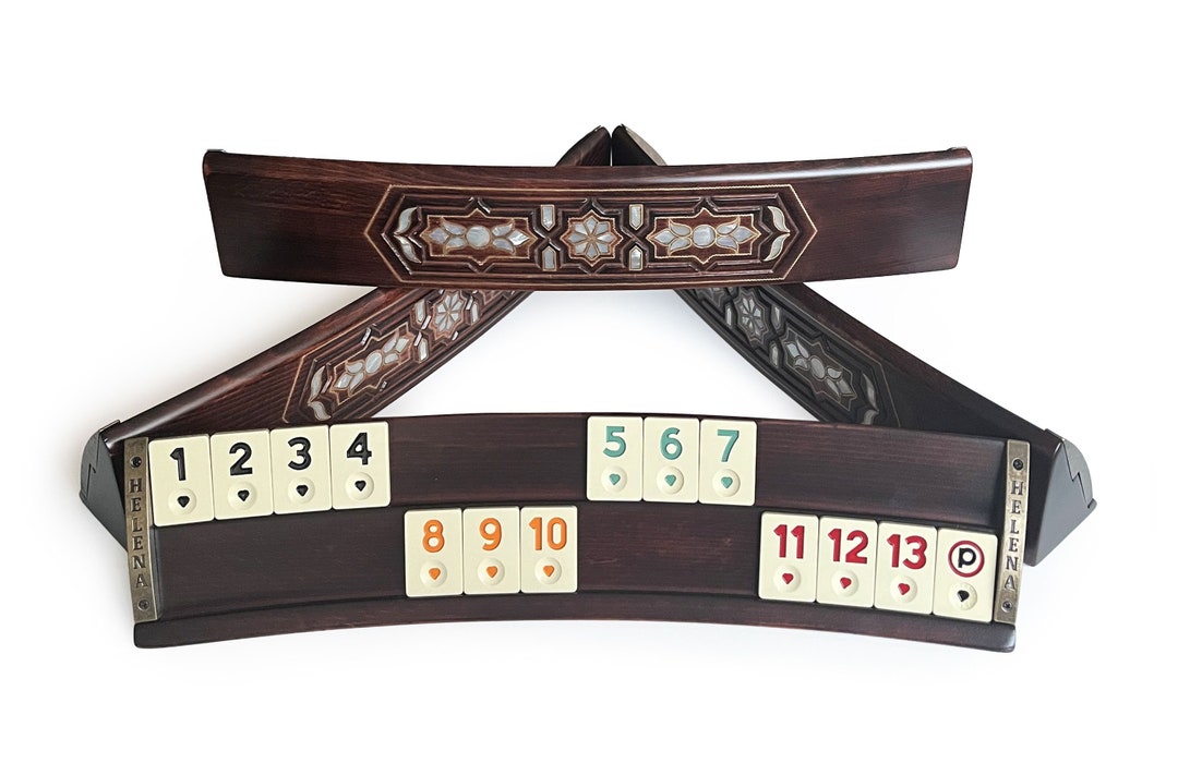 Handmade Massive Wood Mother of Pearl Copper Inlaid Oval Rummy Game ...