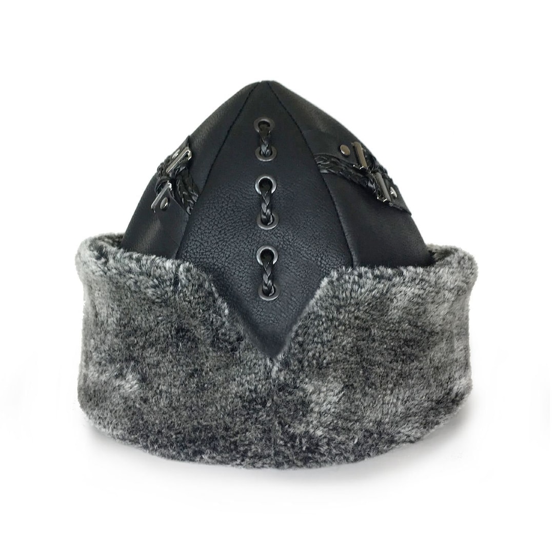 Traditional Leather Börk Hat Asymmetric Black - Etsy