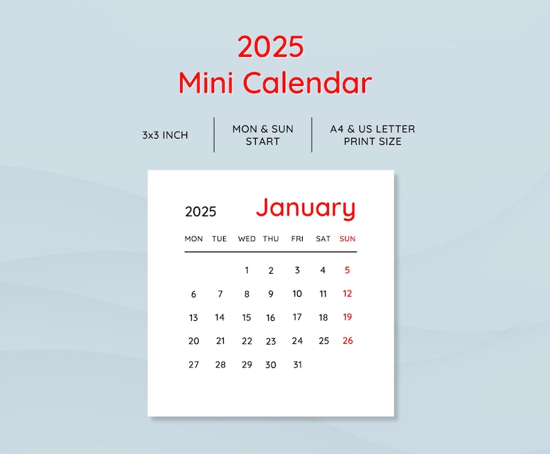 2025 3x3 Mini Calendar Printable Mini Calendar Minimalist Monthly ...