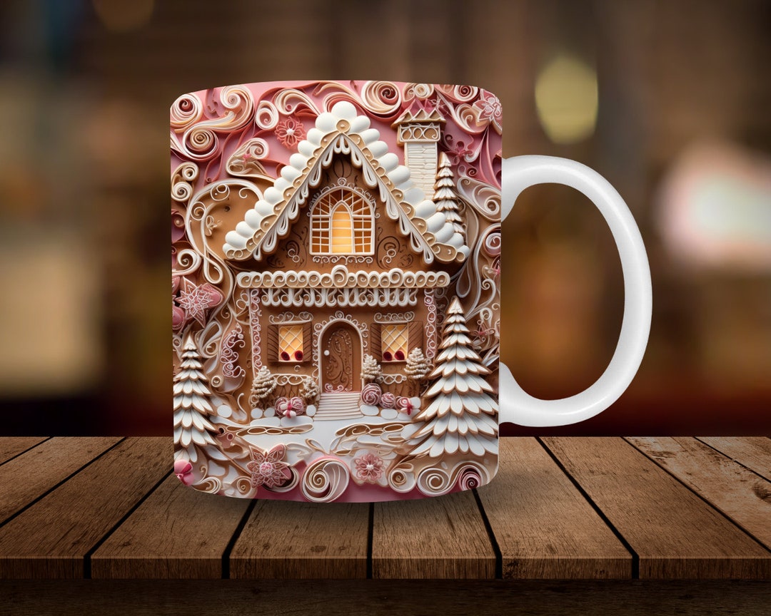 3D Gingerbread House Mug Sublimation, 3D Christmas 11oz, 15oz Mug ...