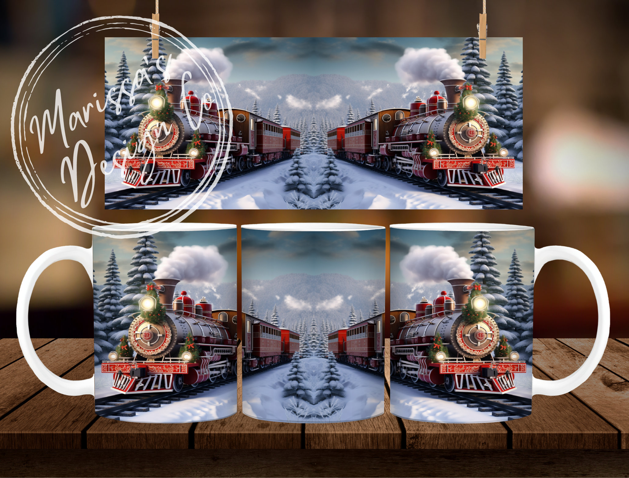 Christmas Train Mug Sublimation 3D Train Mountains 11oz 15oz - Etsy