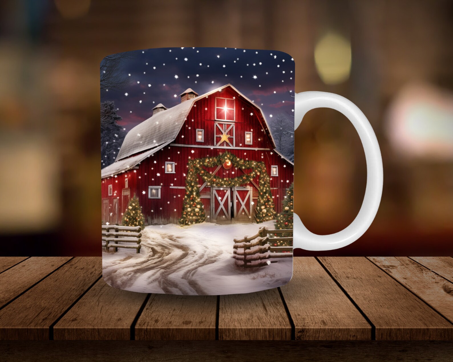 Christmas Barn Mug Sublimation, 3D Christmas Farm 11oz, 15oz Mug ...