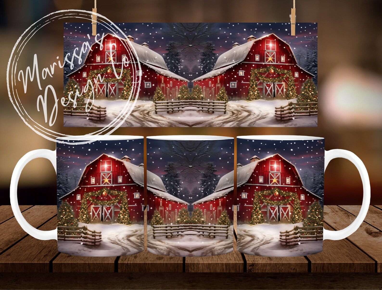 Christmas Barn Mug Sublimation, 3D Christmas Farm 11oz, 15oz Mug ...