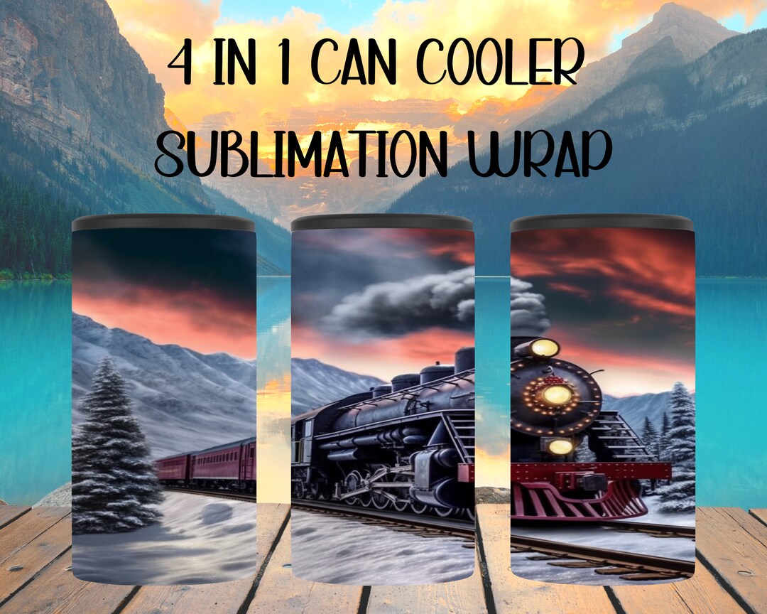 Train 4 in 1 Can Cooler Sublimation PNG, 4 in 1 Cooler Tumbler Cup Wrap ...