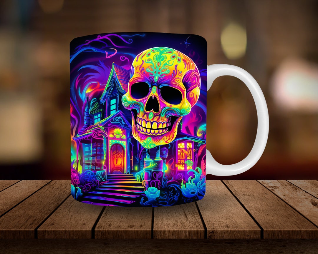 Neon Skull Halloween Mug Sublimation, 11oz, 15oz Mug Wrap, Digital ...