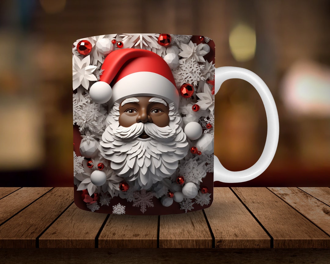3D Santa Claus Mug Sublimation, 3D Christmas 11oz, 15oz Mug Sublimation ...