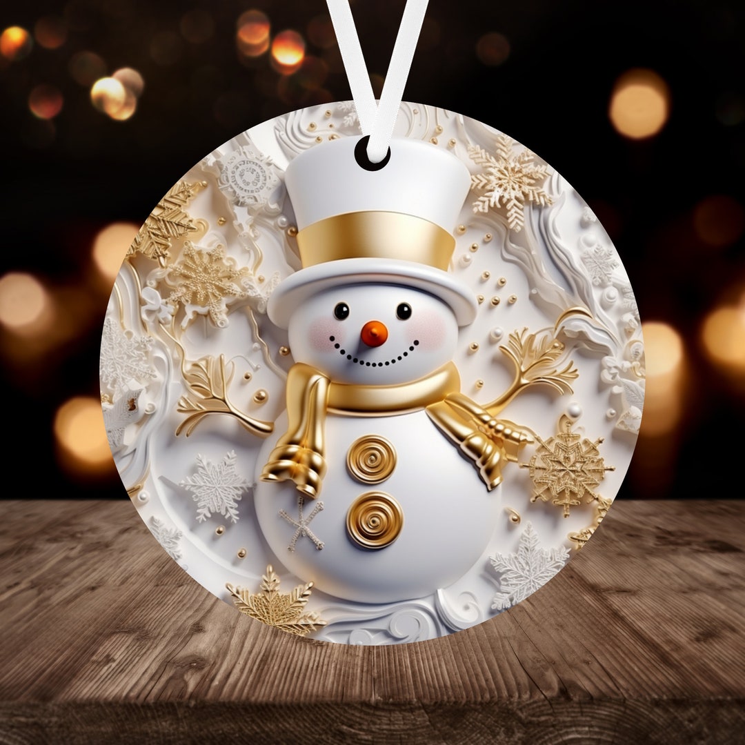 3D Gold Snowman Ornament Sublimation PNG, 300 Dpi, Instant Digital ...