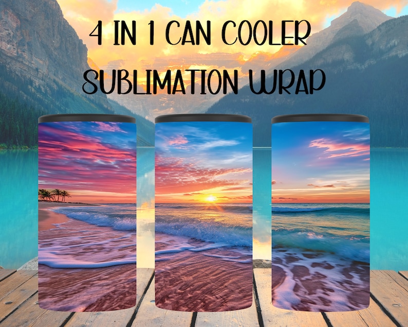 Beach 4 in 1 Can Cooler Sublimation 3D Tropical Beach PNG, 4 in 1 ...