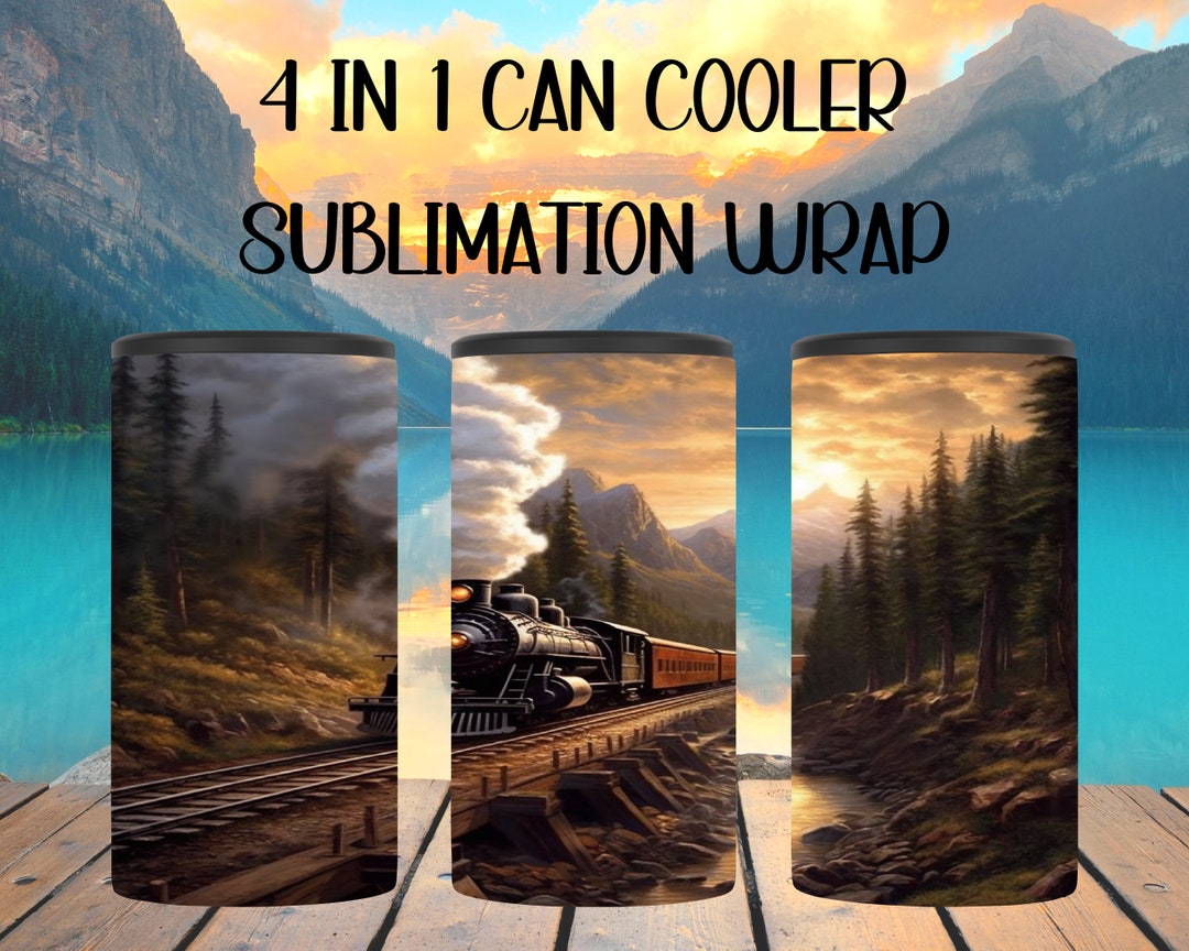Train 4 in 1 Can Cooler Sublimation PNG, 4 in 1 Cooler Tumbler Cup Wrap ...