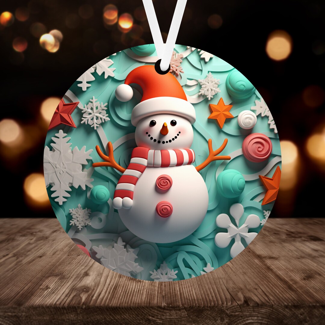 3D Snowman Christmas Ornament Sublimation PNG, Instant Digital Download ...