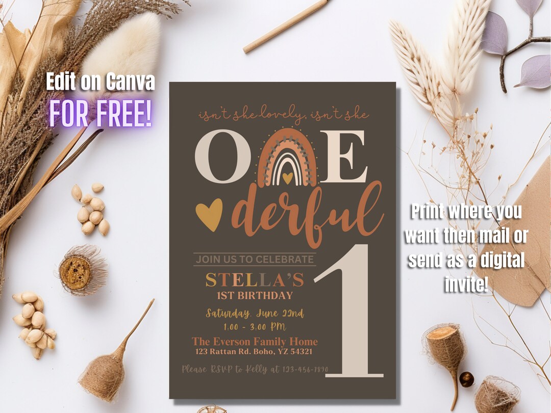 One-derful Boho First Birthday Invitation digital Download - Etsy