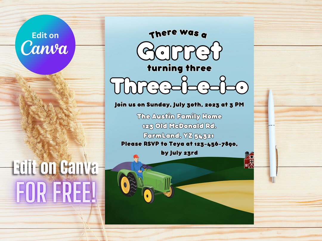Three-i-e-i-o Third Birthday Invitation digital Download - Etsy