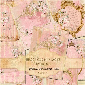 Shabby Chic Pink Roses, Tattered Pastel Pink French Junk Journal Pages ...