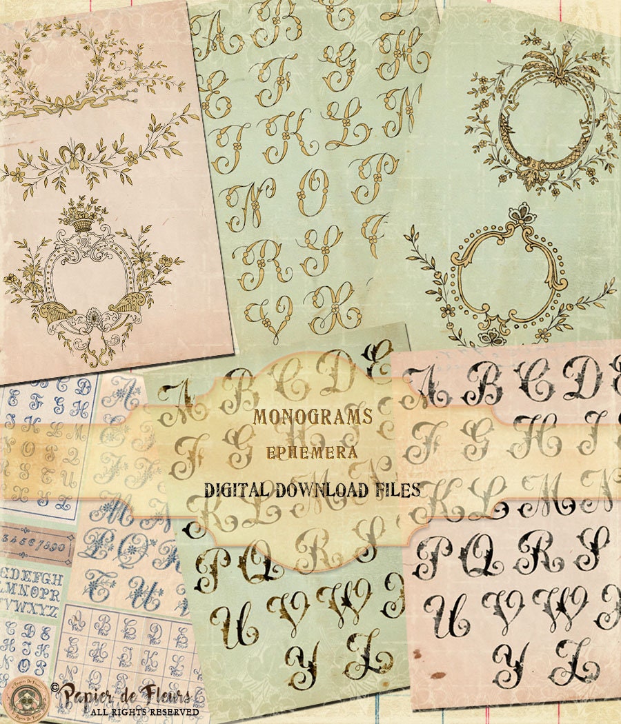 Old Style Monograms, Ephemera Initials and Scrolls for Journaling and ...