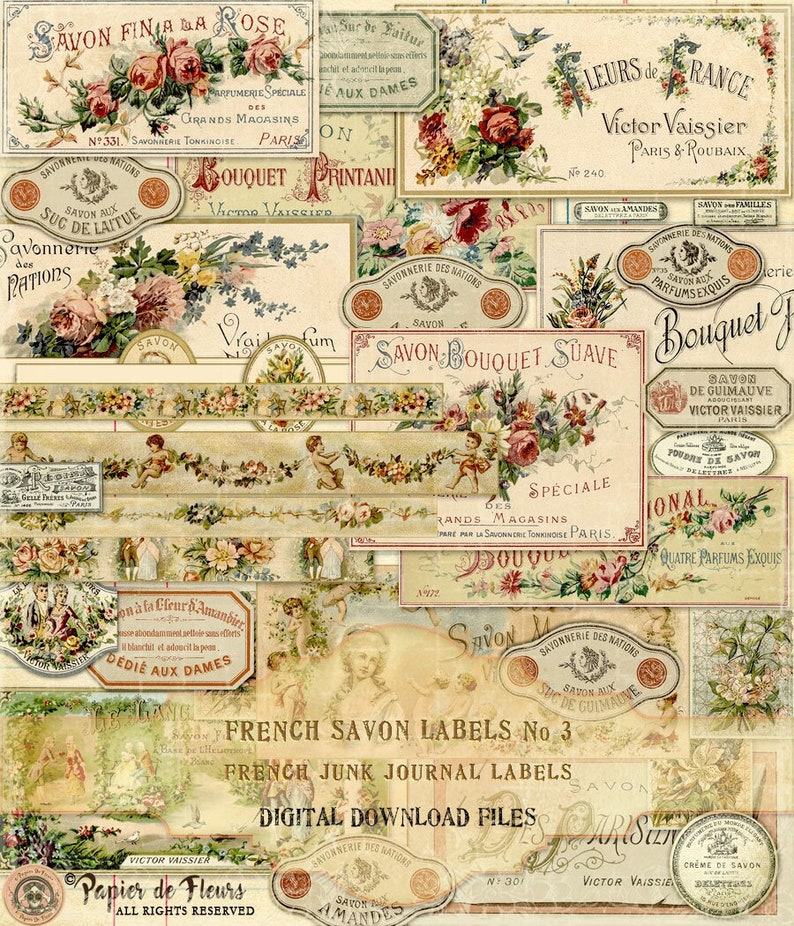 French Floral Savon Labels: Victorian Ephemera (digital Files) - Etsy