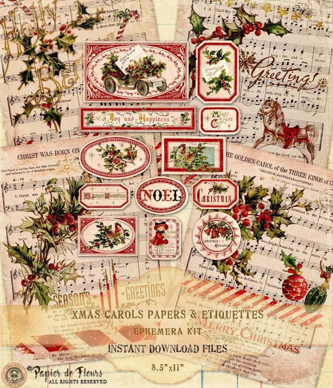 Christmas Carols Ephemera Papers, Victorian Christmas Labels, Christmas ...