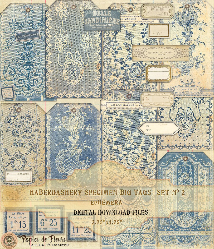 French Blue Ephemera Tags, Vintage Labels (digital Download) - Etsy