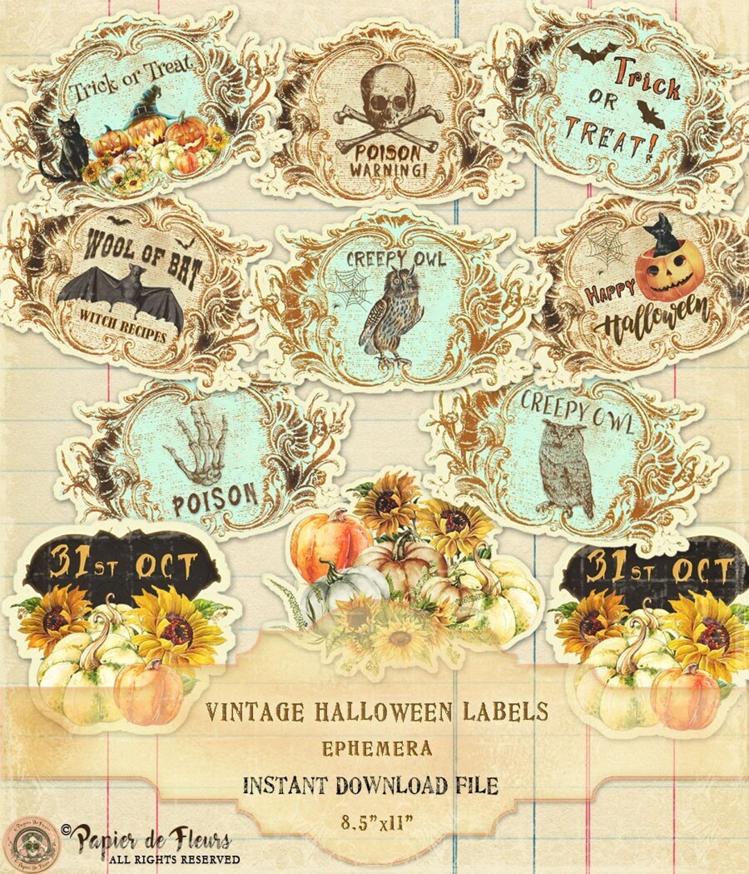 Halloween Vintage Labels Apothecary Halloween Labels Pumpkin - Etsy