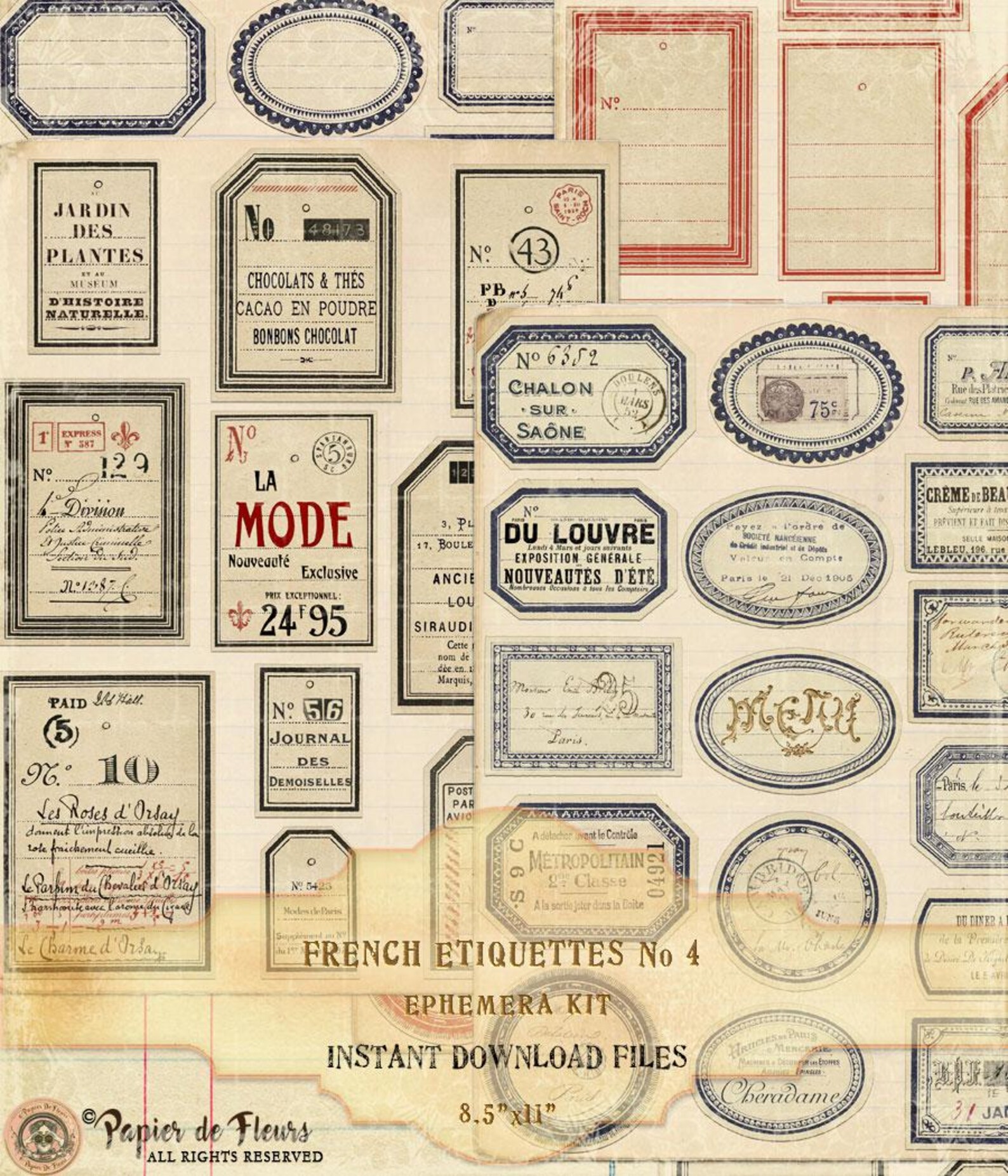 French Etiquettes, French Blue & Red Signs No 4, Vintage French Labels ...
