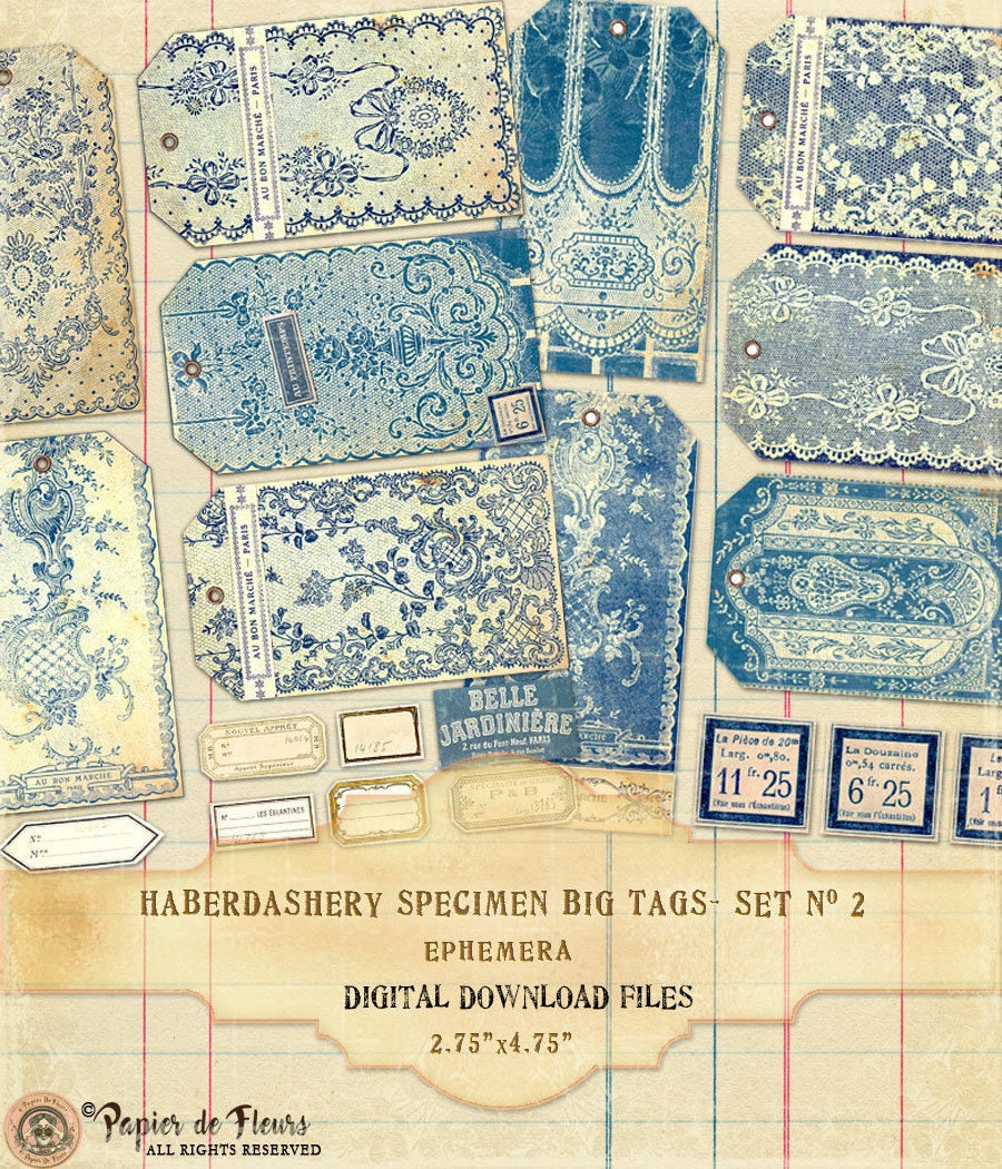 French Blue Ephemera Tags, Vintage Labels (digital Download) - Etsy