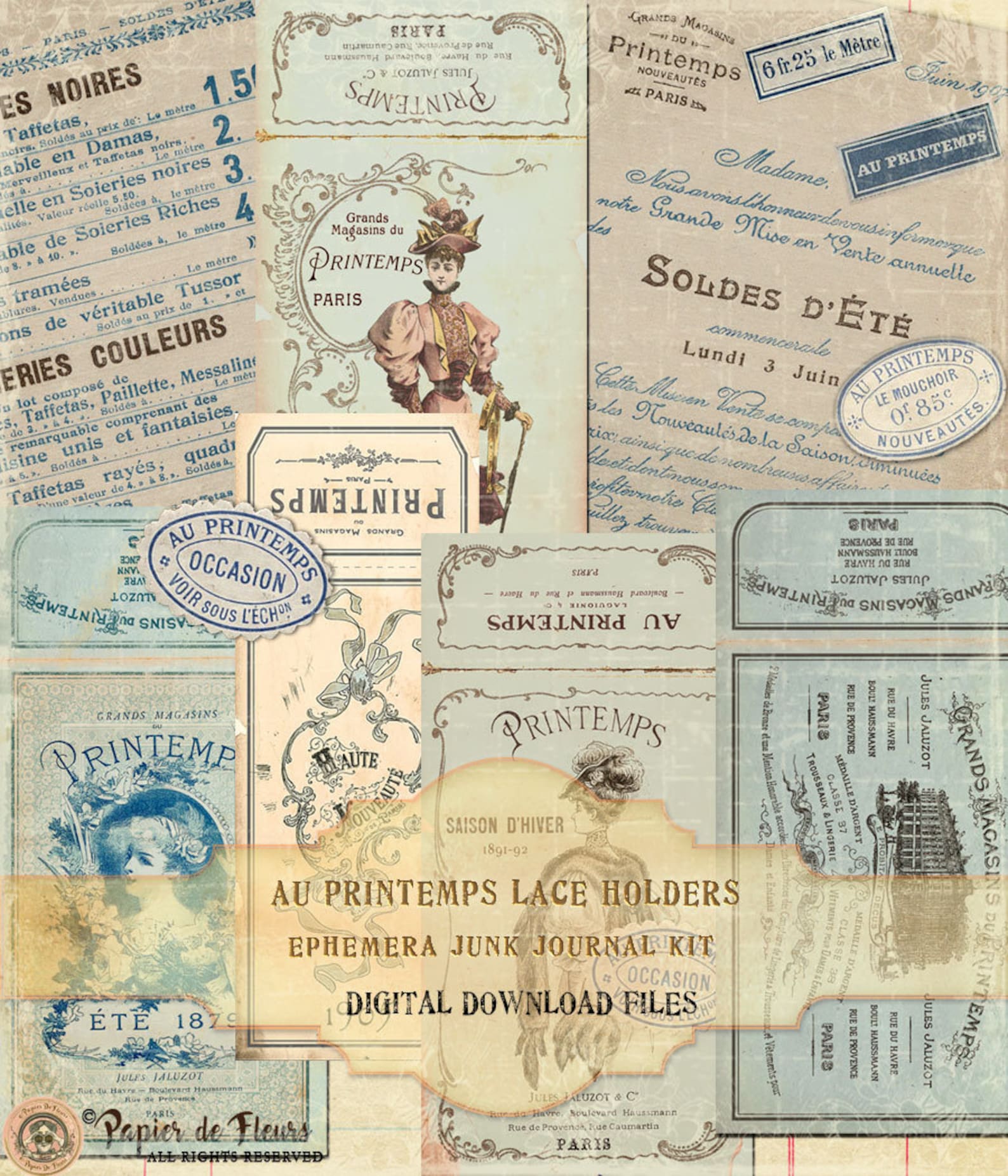 Vintage French Haberdashery, AU PRINTEMPS French Ephemera Lace Holders ...